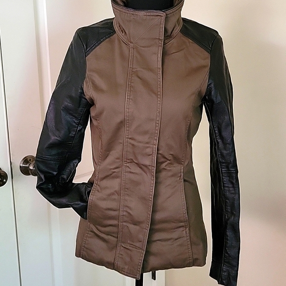 H&M | Jackets & Coats | Hm Military Green And Leather Jacket Size 2 ...